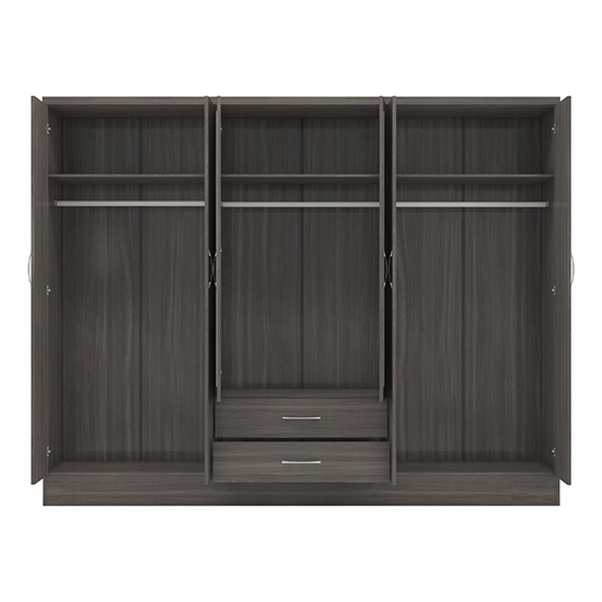 Mack Wooden Wardrobe With 6 Doors 2 Drawers In Black