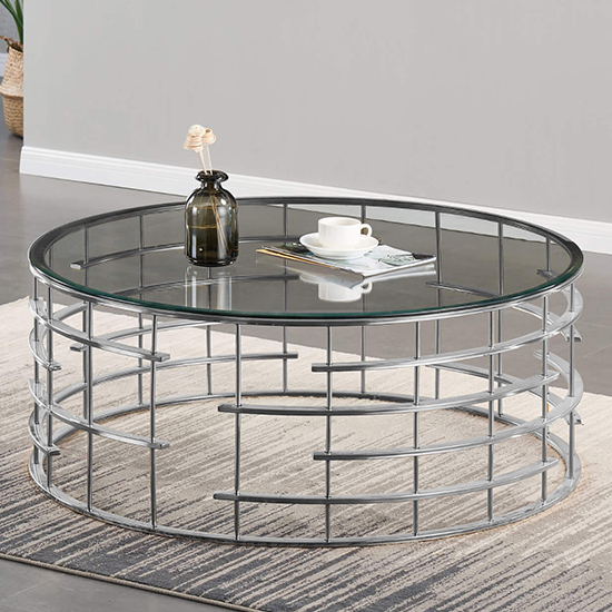 Macsen Clear Glass Coffee Table Round With Silver Frame | Furniture in ...