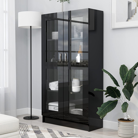 Maili Tall High Gloss Display Cabinet With 2 Doors In Black | Furniture ...