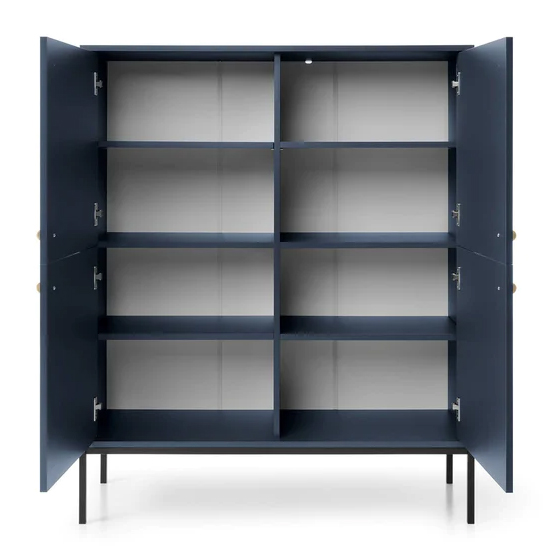 Malibu Wooden Highboard With 4 Doors In Navy