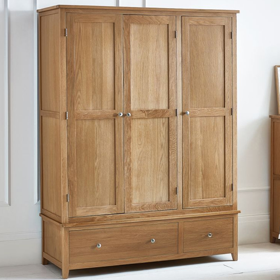 Malibu Wooden Wardrobe With 3 Doors 2 Drawers In Oak | Furniture in Fashion