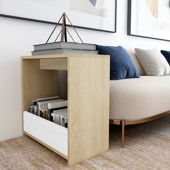 Malva Wooden Side Table In White And Sonoma Oak | Furniture in Fashion