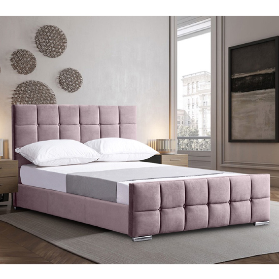 Manitou Plush Velvet Small Double Bed In Pink | FiF