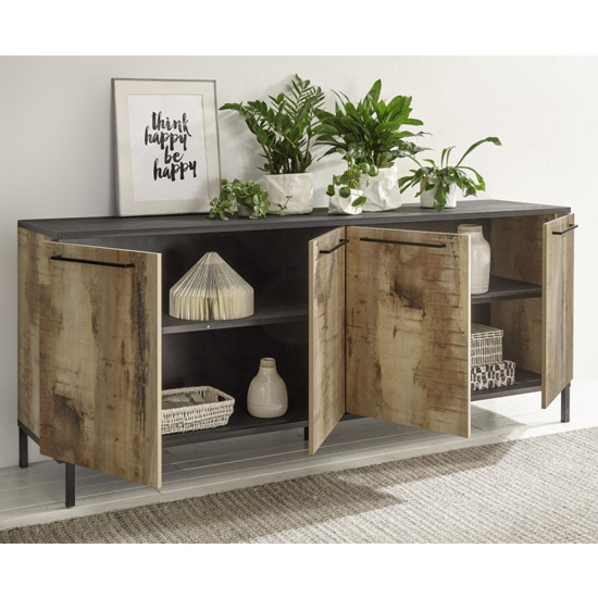 Manvos Wooden Sideboard In Black Oak And Pero With 4 Doors | Sale