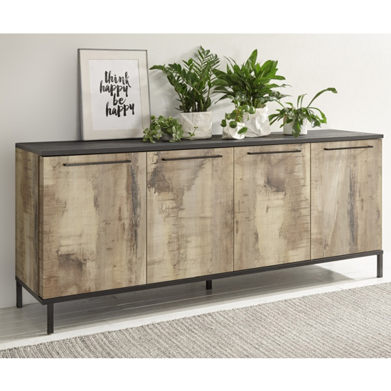 Manvos Wooden Sideboard In Black Oak And Pero With 4 Doors | Furniture ...