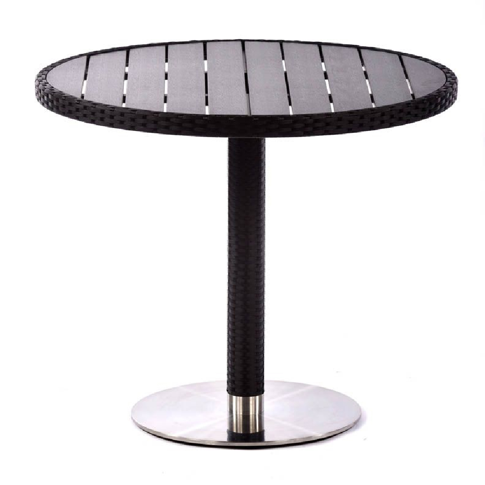 Marfa Rattan Outdoor Round Dining Table In Black Weave