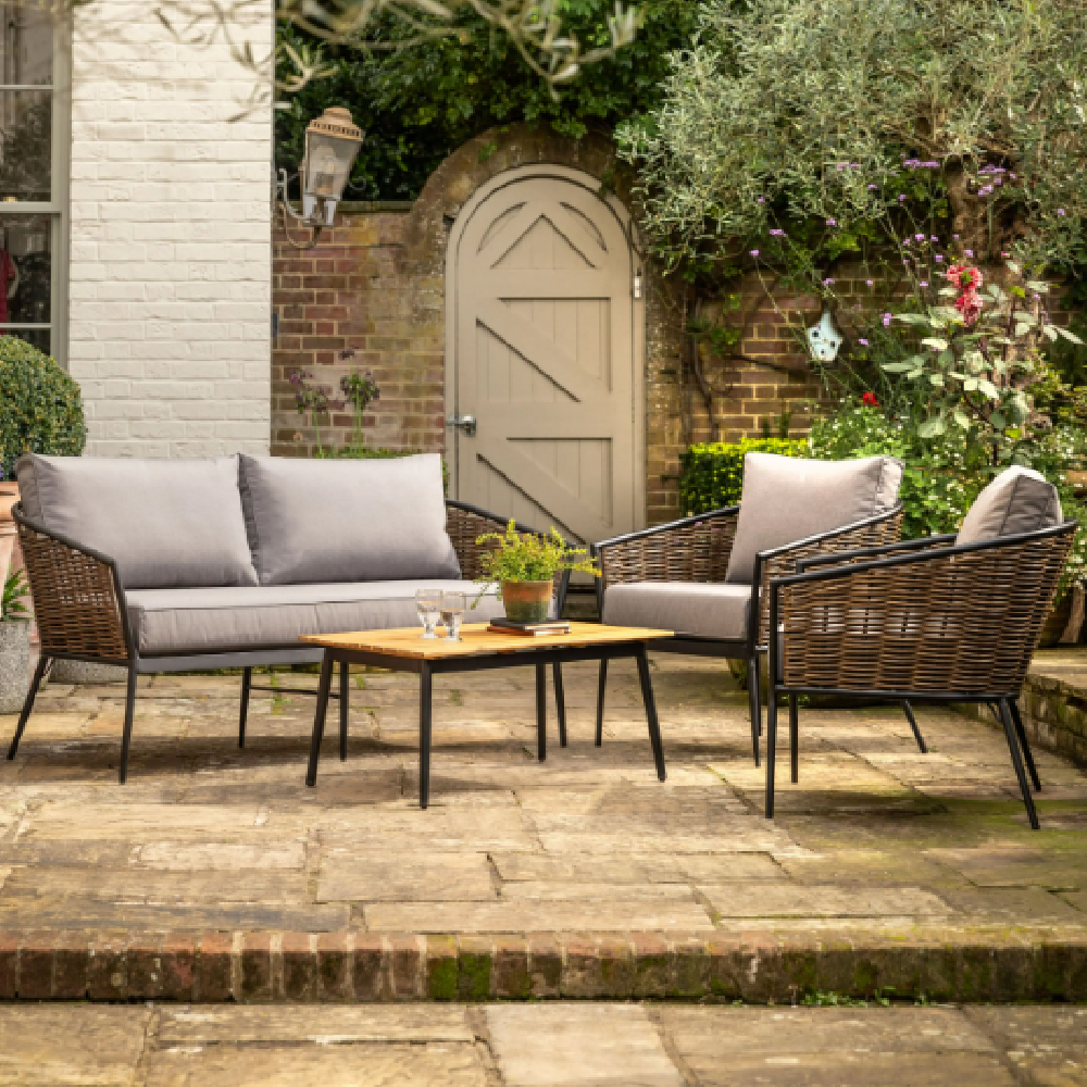 Marietta Outdoor Rattan Lounge Set With Coffee Table In Natural ...