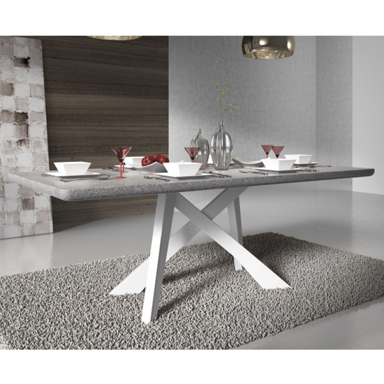 Marigje Wooden Dining Table In Grey Marble Effect And White