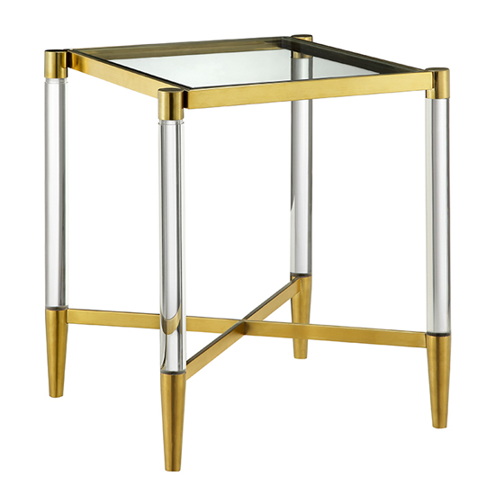 Marisa Square Clear Glass Lamp Table With Gold Frame | Furniture in Fashion
