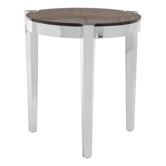 Markeb Smoky Grey Glass End Table With Silver Steel Frame | Furniture ...