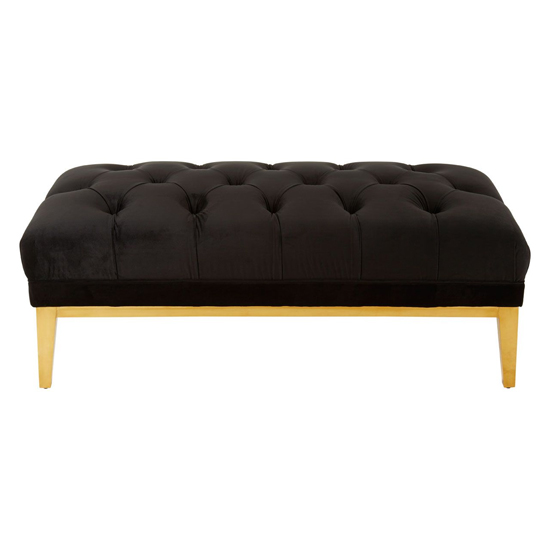 Markeb Upholstered Black Velvet Ottoman With Gold Base