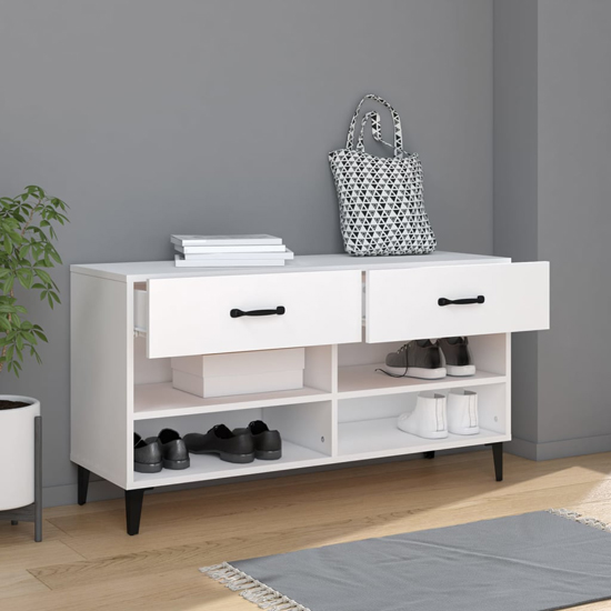 Marla Wooden Shoe Storage Bench With 2 Drawers In White