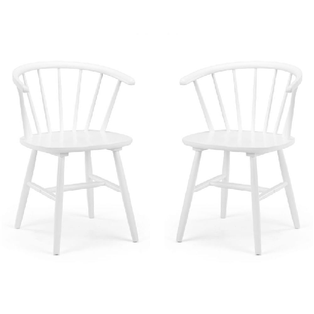 Marne White Wooden Dining Chairs With Curved Back In Pair | Furniture ...