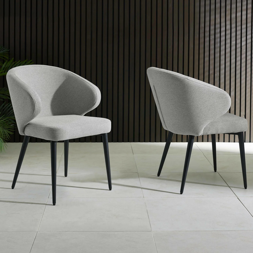Mars Light Grey Fabric Dining Chairs With Black Legs - Pair