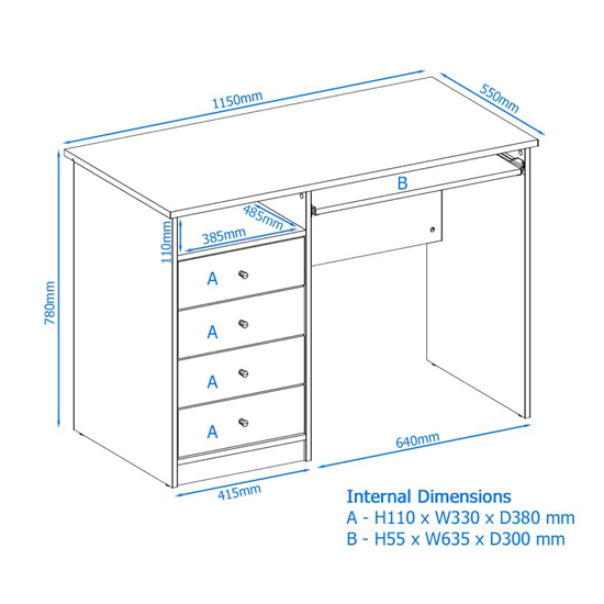 Mary Wooden Laptop Desk With 4 Drawers In White