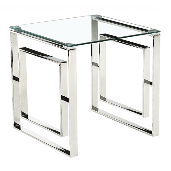 Maxon Clear Glass Lamp Table With Silver Metal Frame | Furniture in Fashion