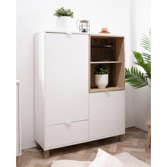 Mecoy Wooden Highboard In Old Style Bright And White | Furniture in Fashion