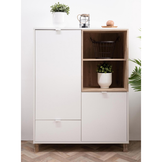 Mecoy Wooden Highboard In Old Style Bright And White | Furniture in Fashion
