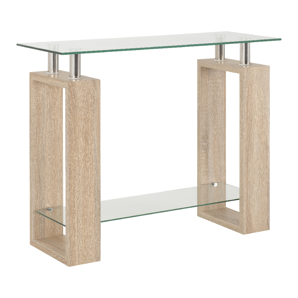 Medrano Clear Glass Console Table With Sonoma Oak Base