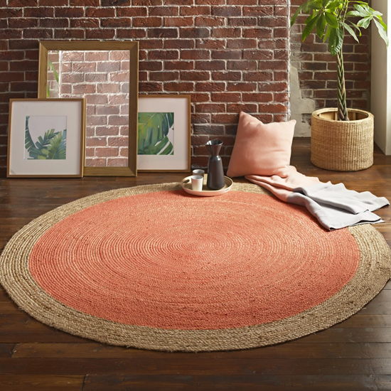 Melina Large Round Soft Jute Rug With Blood Orange Centre