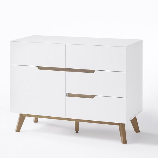 Merina Compact Sideboard In Matt White And Oak With 4 Drawers ...