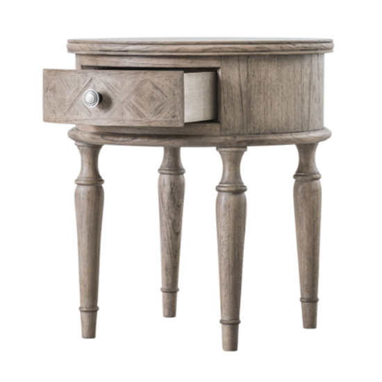 Mestiza Wooden Round Side Table With 1 Drawer In Natural