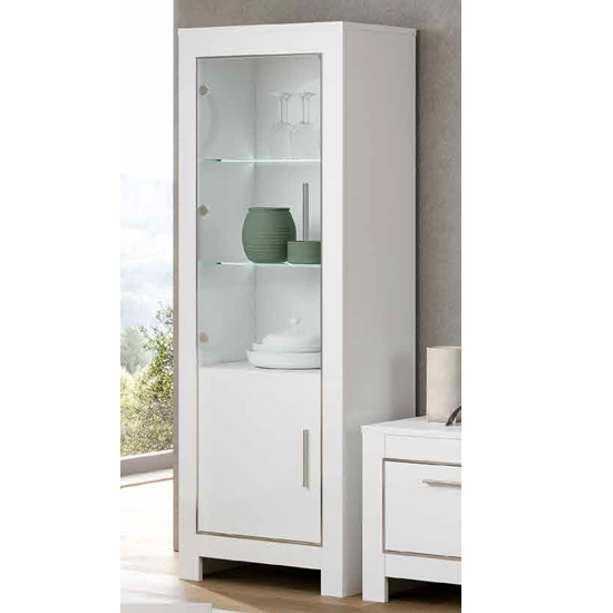 Metz Glass Display Cabinet In White Gloss And Oak With LED | Furniture ...