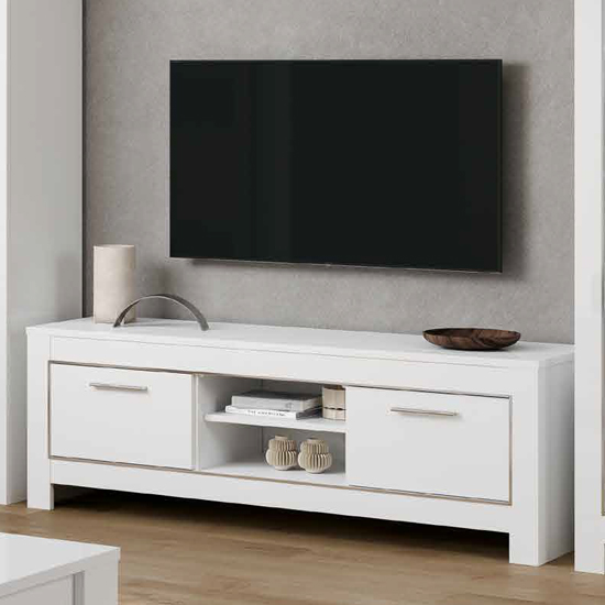 Metz High Gloss TV Stand With 2 Doors In White | Furniture in Fashion