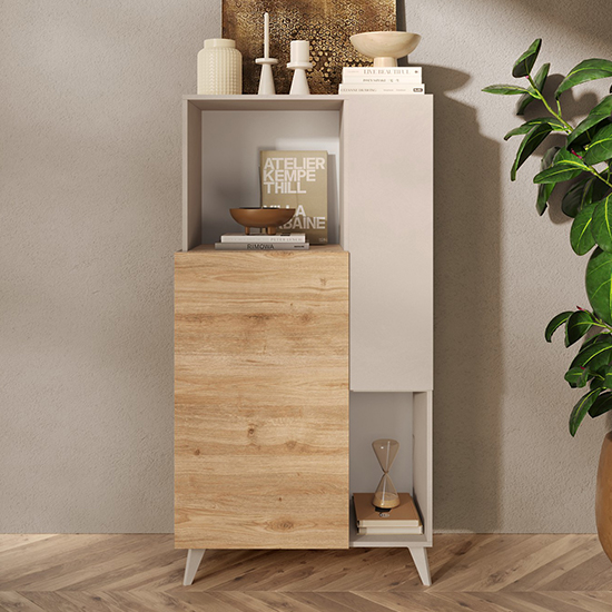 Milan Wooden Highboard With 2 Doors In Cashmere And Cadiz Oak ...