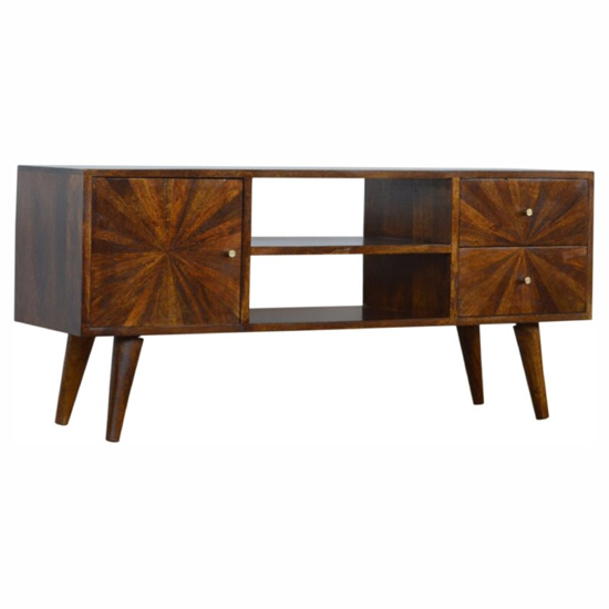 Milena Wooden Sunrise Pattern TV Stand In Chestnut