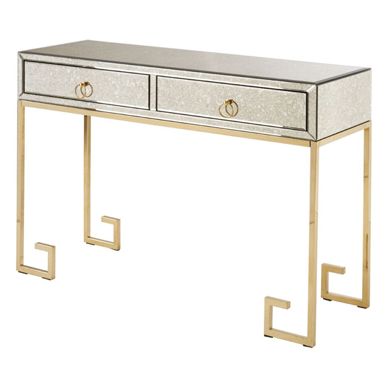 Mirzam Antique Mirrored Console Table With Gold Steel Base