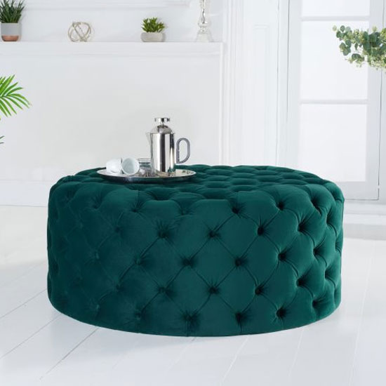 Mentor Small Round Velvet Footstool In Green | Furniture in Fashion