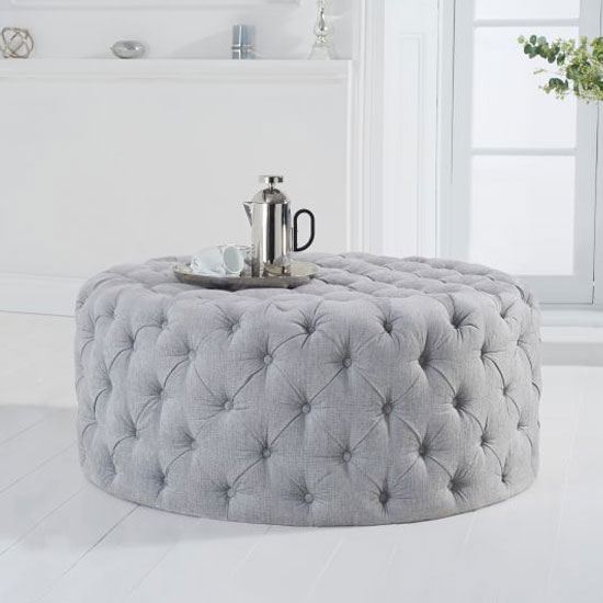 Mentor Small Round Velvet Footstool In Grey | Furniture in Fashion