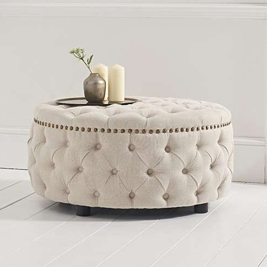 Nesta Round Velvet Upholstered Footstool In Blue | FiF