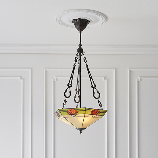 Nevada Tiffany Glass Inverted Pendant Light In Dark Bronze | Furniture ...