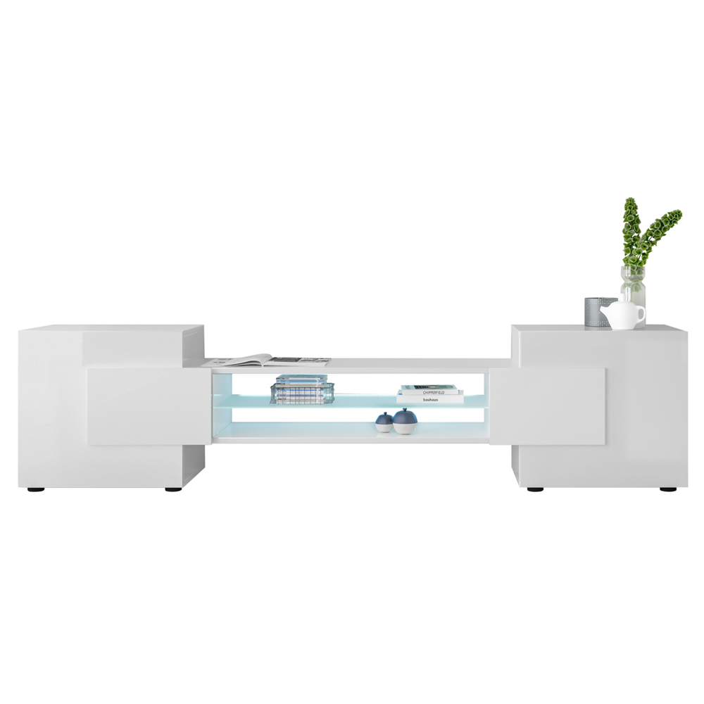 Nevaeh White High Gloss TV Stand With 2 Doors And LED Lights