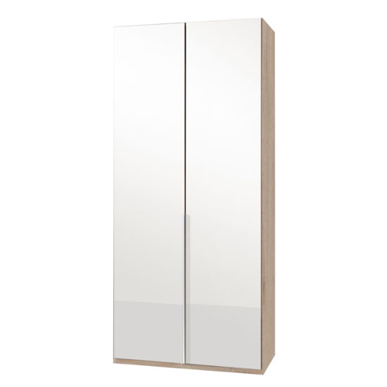 New Zork Tall Wardrobe In Gloss White And Hickory Oak 2 Doors ...