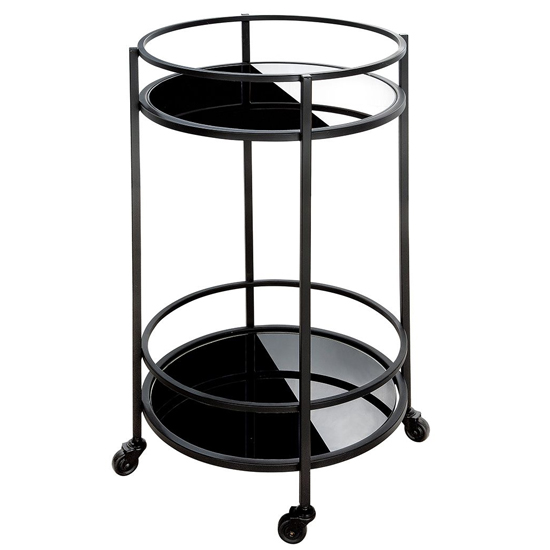 Newkirk Glass Serving Trolley Round With Metal Frame In Black ...
