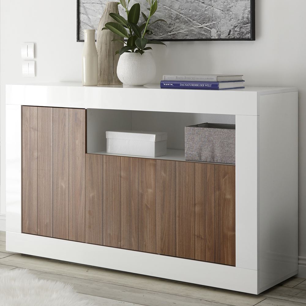 Mapar Wooden Sideboard In Gloss White And Grey Marble Effect ...
