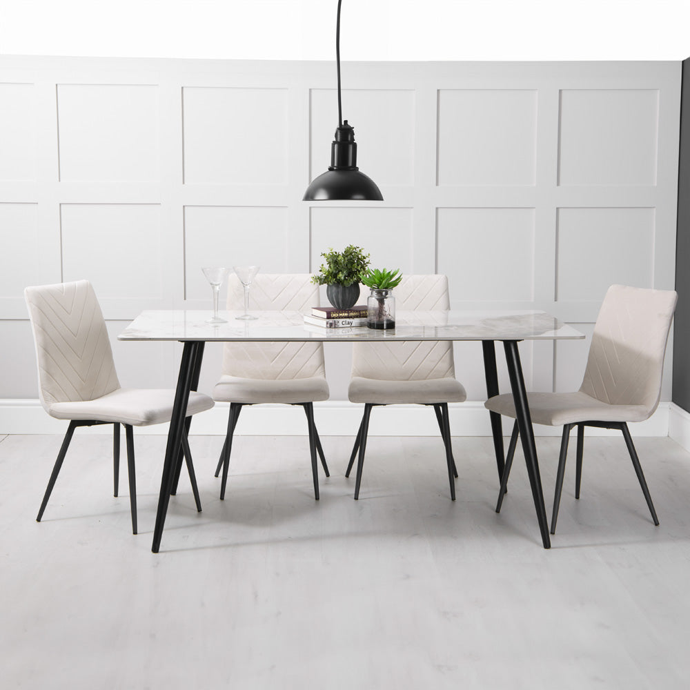 Norfolk White Stone Dining Table With 4 Casey Taupe Chairs | Furniture ...