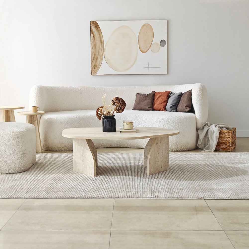 Nova Wooden Coffee Table in Travertine Marble Effect