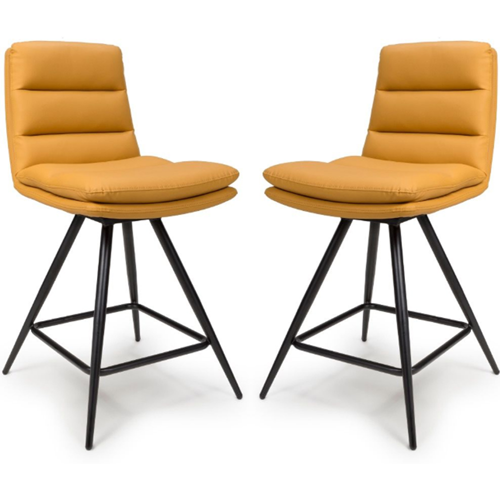 Novato Ochre Leather Counter Bar Chairs In Pair | Furniture in Fashion