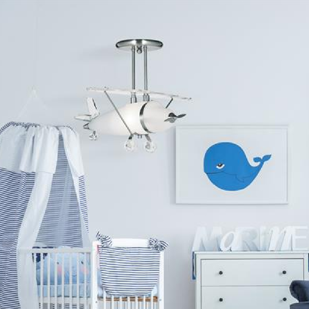 Novelty Acrylic Frosted Glass Airplane Pendant Light In Chrome