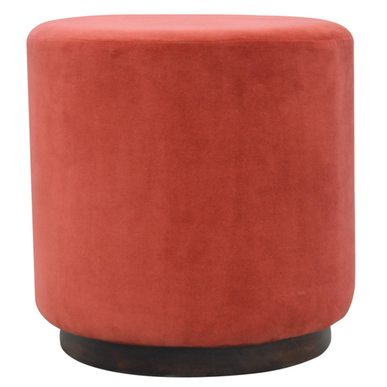 Nutty Velvet Footstool In Brick Red With Dark Walnut Base | FiF