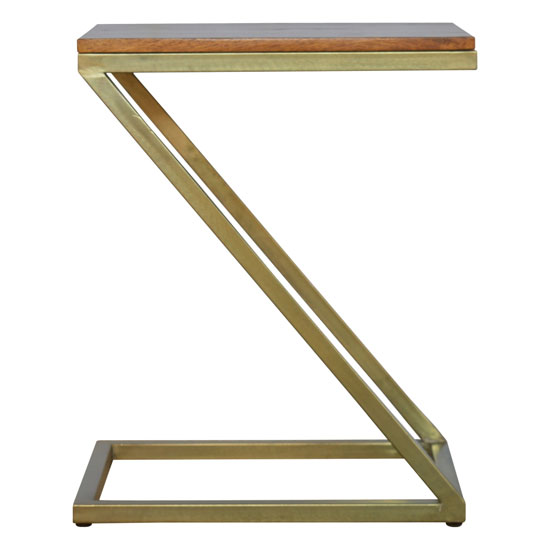 Nutty Wooden Z-Shaped Side Table In Chestnut With Gold Base | Furniture ...