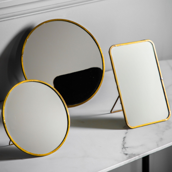 Nyla Large Round Dressing Mirror With Stand In Brass Frame | Furniture ...