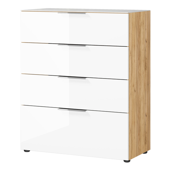 Perkin Wooden Chest Of Drawers In Oak And White Gloss 8 Drawers | FiF