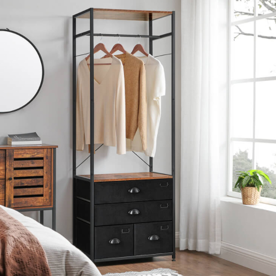 Ojai Industrial Open Wardrobe With Drawers In Rustic Brown