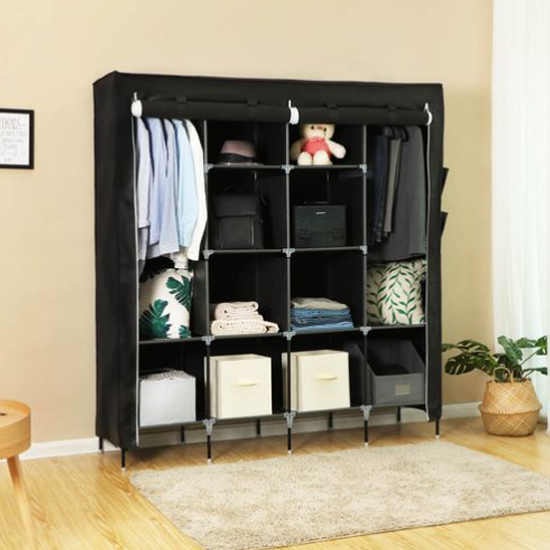 Ojai Large Fabric Quadruple Wardrobe In Black