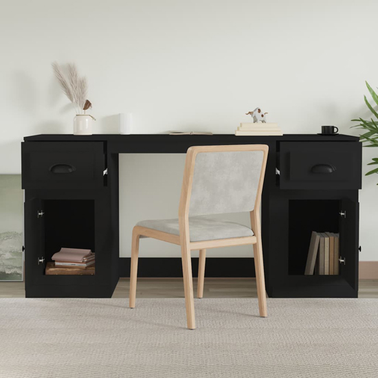 Oliver Computer Desk With 2 Doors 2 Drawers In Black